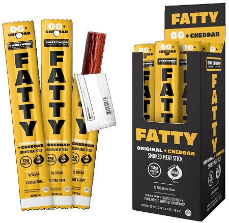 FATTY MEAT STICK ORIGINAL + CHEDDER (2OZ) 20 COUNT – Reval Distributor